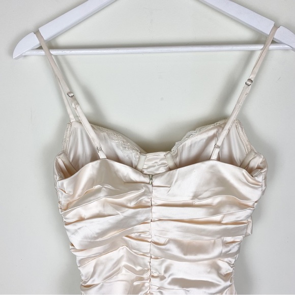 DFAY | Dresses | Dfay Lace Trim Ruched Satin Mini Dress New With Tags ...